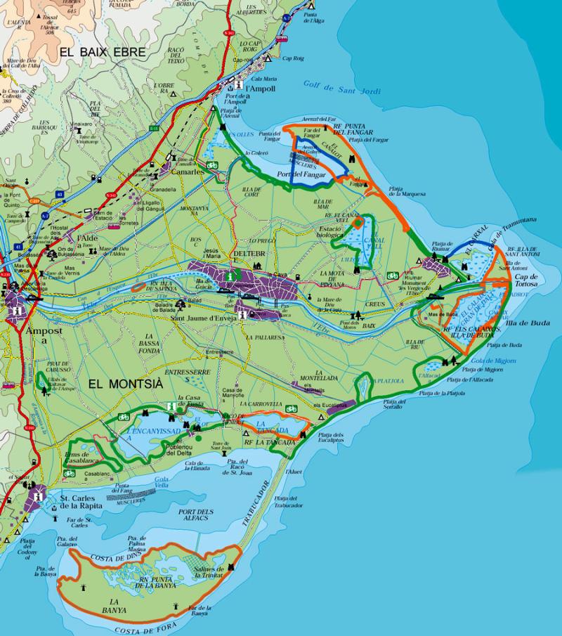 Mapa de la Costa Daurada - Mapa del Delta de l'Ebre
